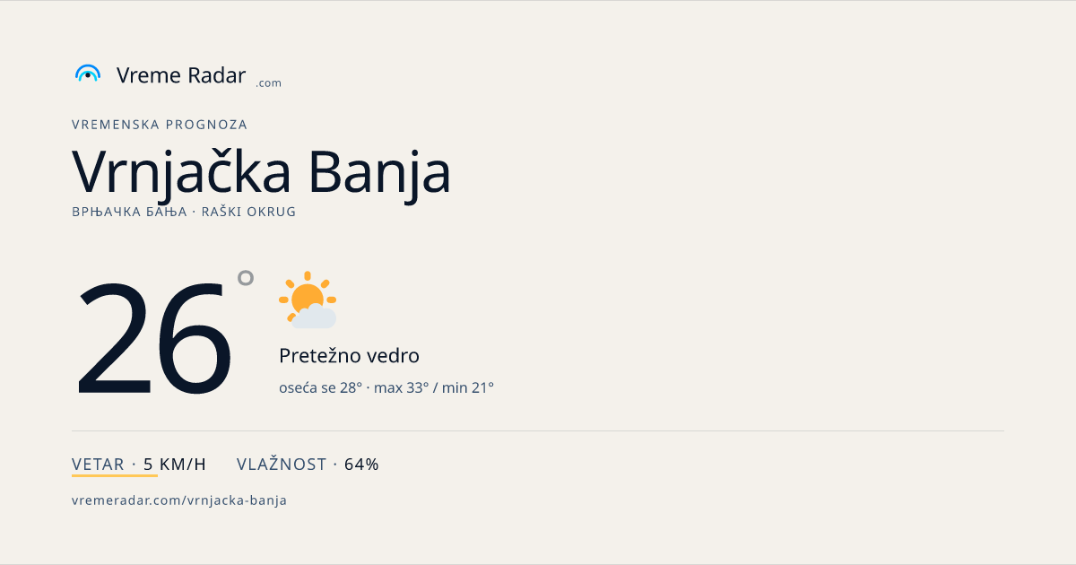 Vreme u Vrnjačkoj Banji: po satima, danas, sutra i 7 dana | VremeRadar